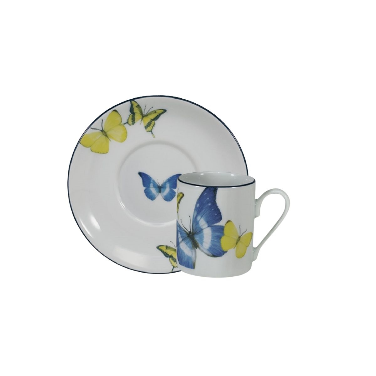Xícara Café Pires ml Porcelana Schmidt Dec Borboletas do Brasil SCHMIDT
