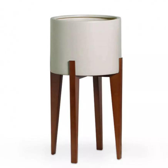 Cachepot Reto GG Com Suporte Em Madeira - 2ACeramica - 2A CERAMICA